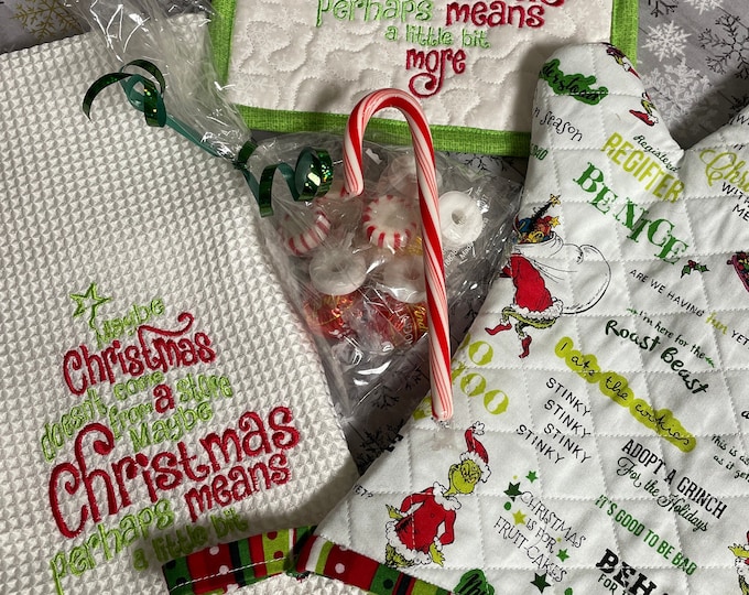 Grinch Kitchen Set/ Oven Mit Set/ Towel / Potholder/ Oven Mit/ Gift Set ...