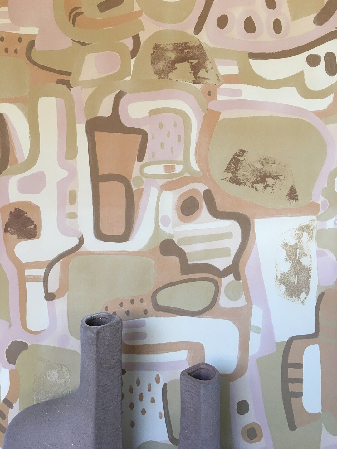 Cubist Jigsaw Wallpaper - Soft Terracotta + Sand - Etsy