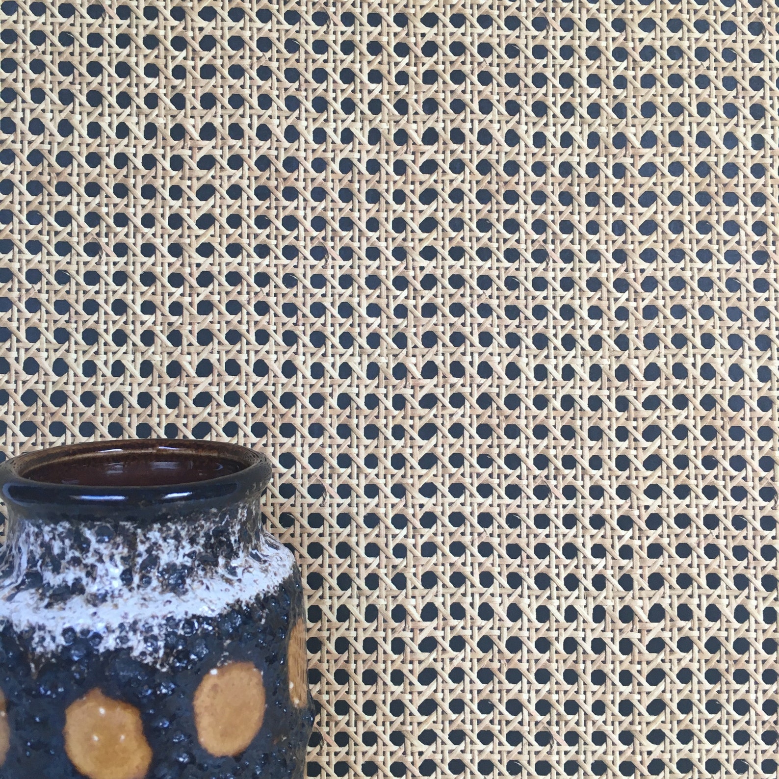 Woven Cane Effect Wallpaper - Black Background - Etsy