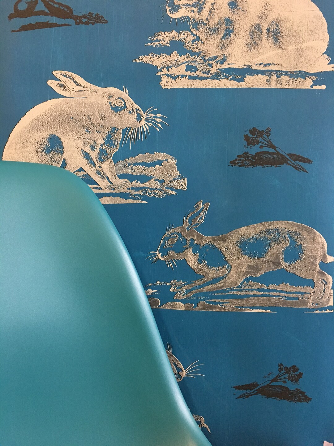 Bunny Rabbit Wallpaper - Teal - Etsy UK