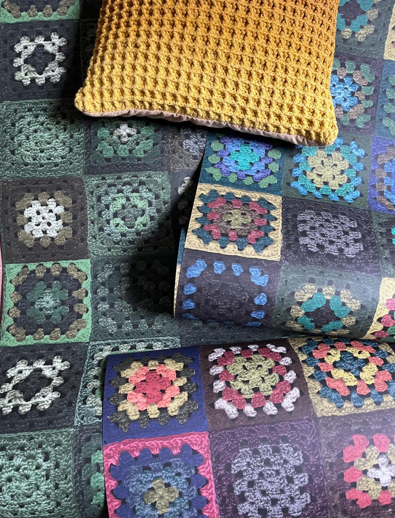 Crocheted Granny Square Wallpaper - Brights - Etsy