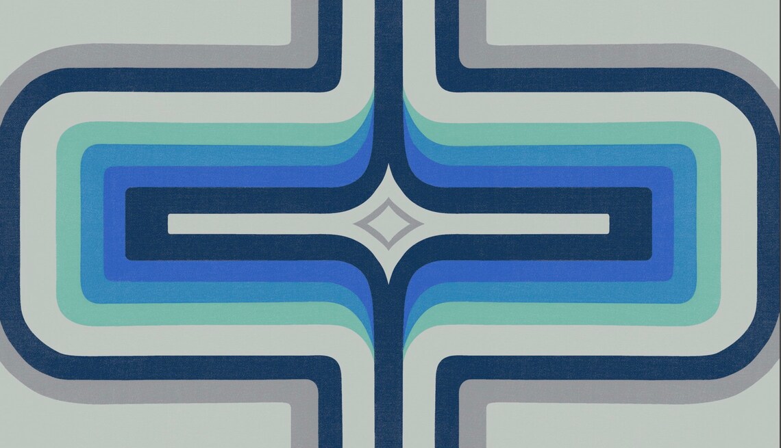 1970s Retro Wallpaper, Blue, Aqua + White - Etsy