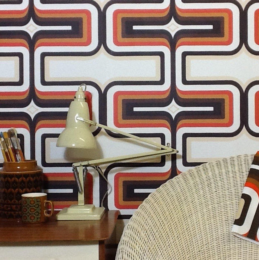 1970s Retro Wallpaper, Orange + Brown - Etsy