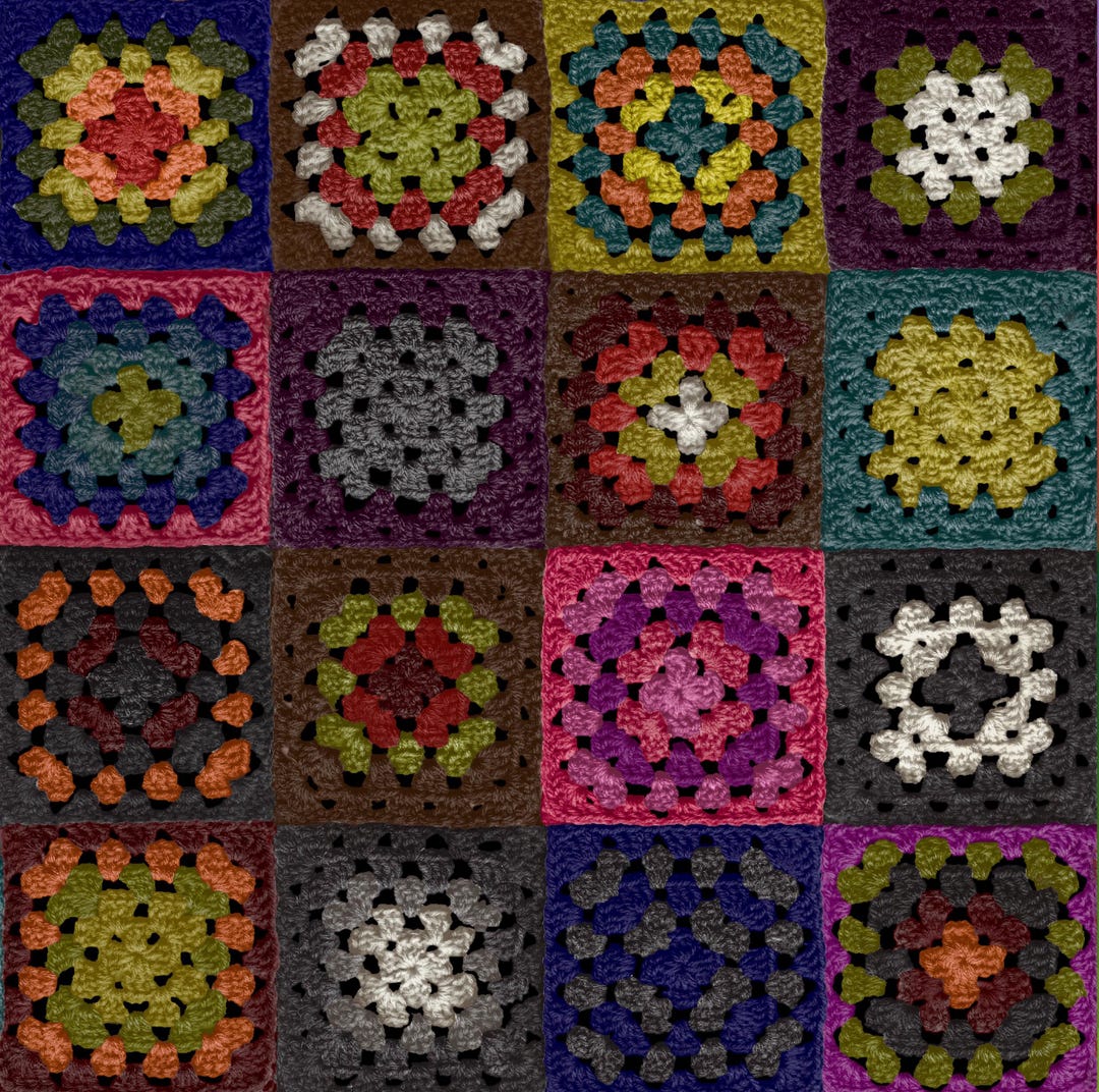 Crocheted Granny Square Wallpaper - Multi Dark - Etsy