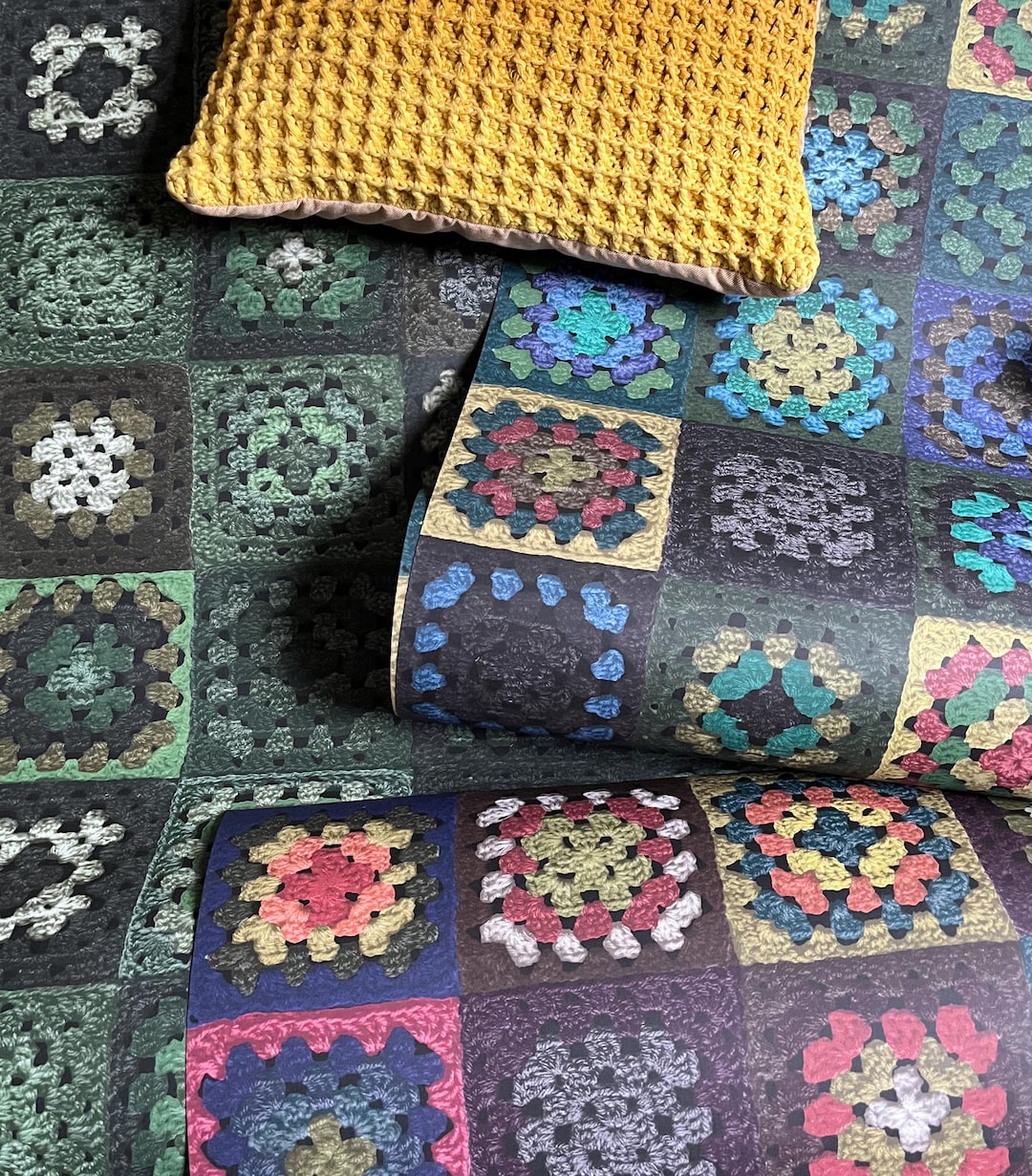 Crocheted Granny Square Wallpaper - Multi - Etsy