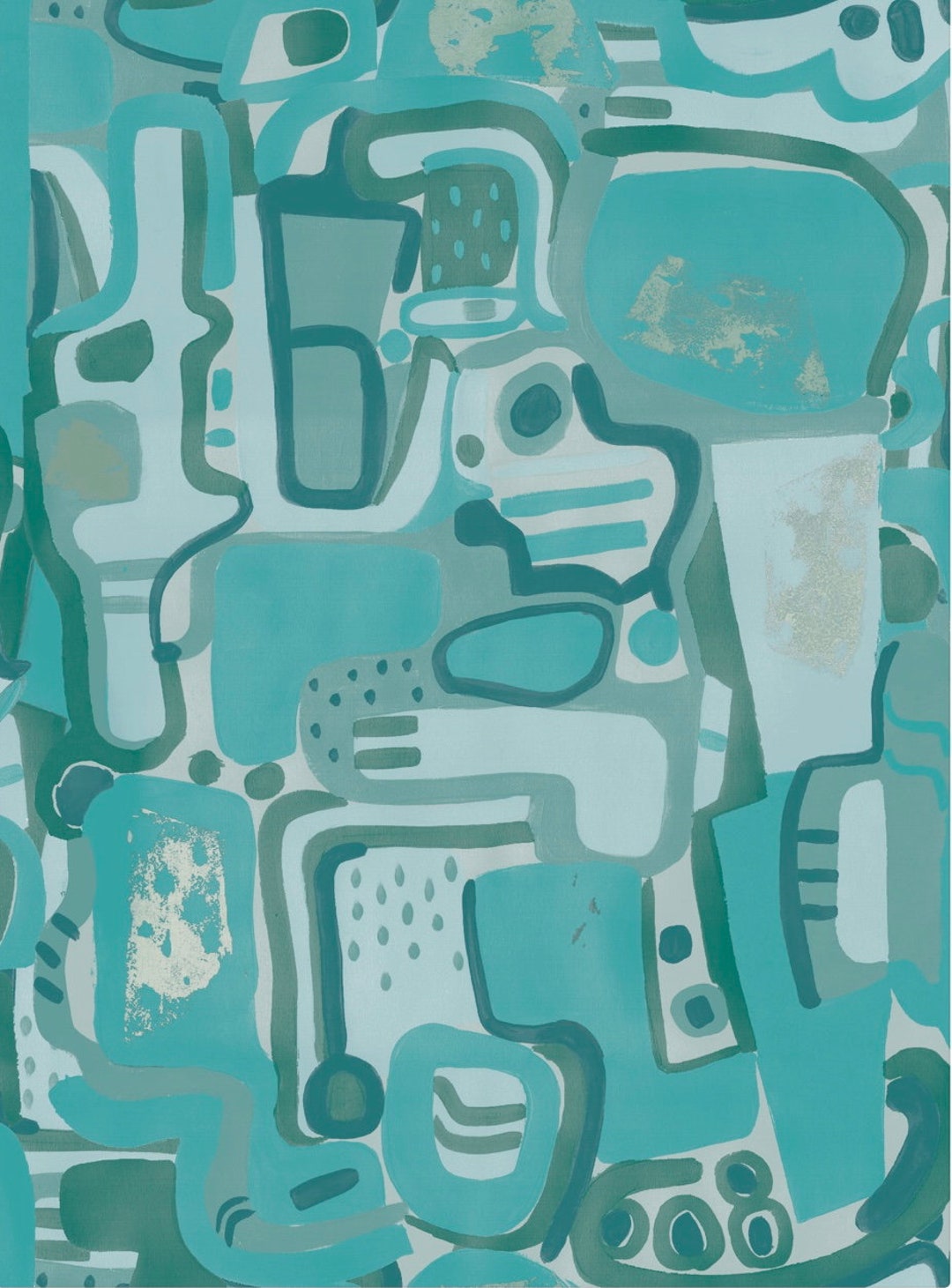 Cubist Jigsaw Wallpaper - Turquoise - Etsy