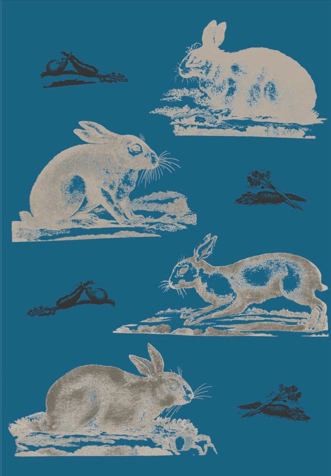 Bunny Rabbit Wallpaper Teal - Etsy UK