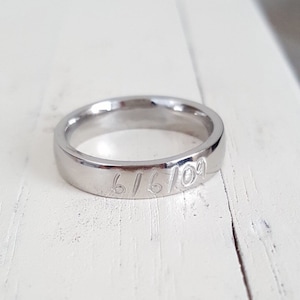 4 Mm Stainless Steel Date Ring Anniversary Ring Hand Stamped Stacking ...
