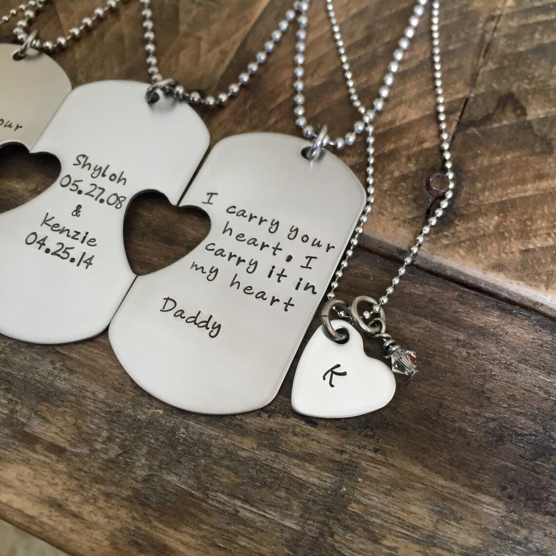 Hand Stamped Jewlery Dog Tags Set of Three Custom Tags Daddy Daughter ...