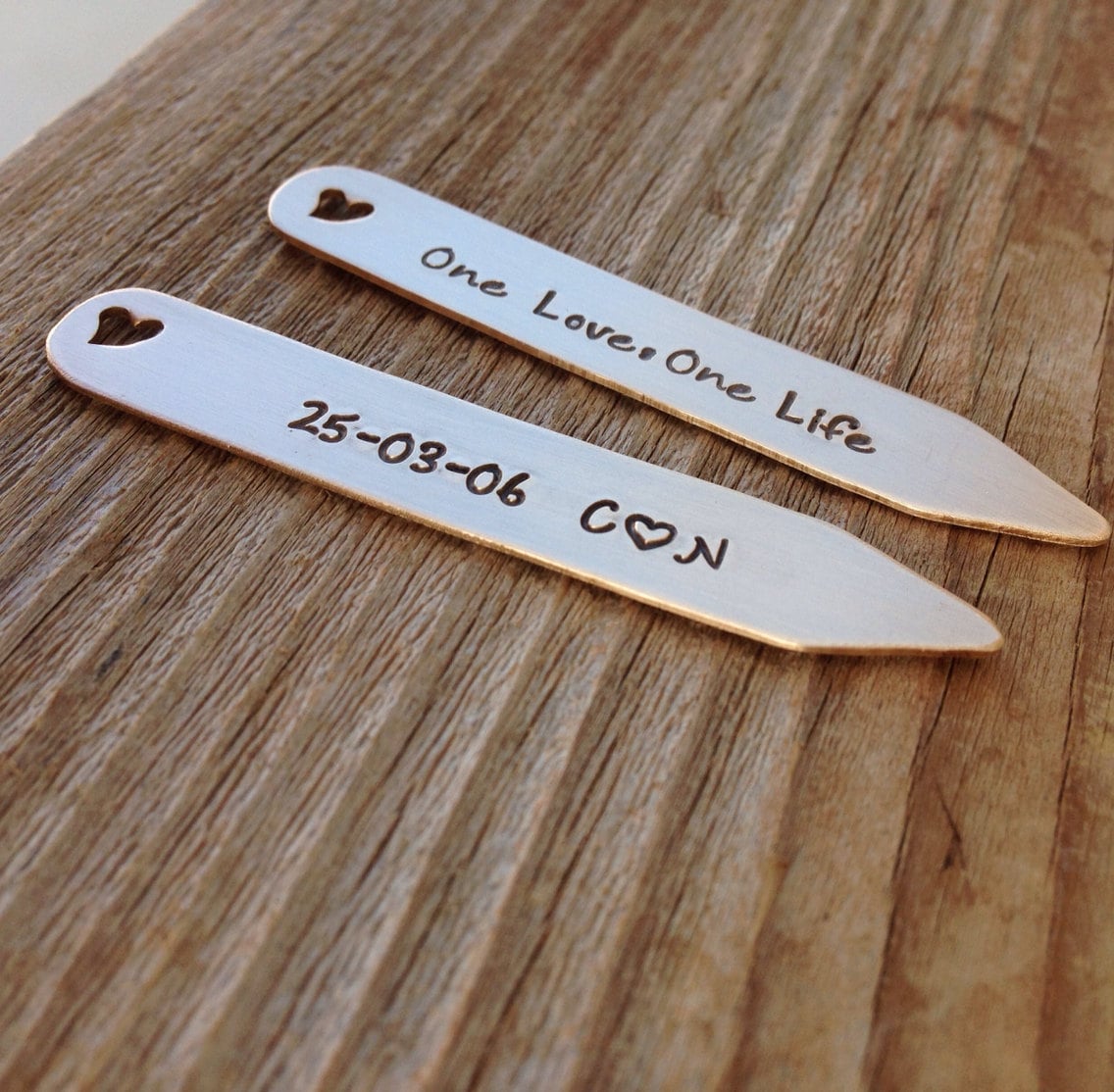 Custom Hand Stamped Bronze Collar Stays Anniversary Wedding - Etsy