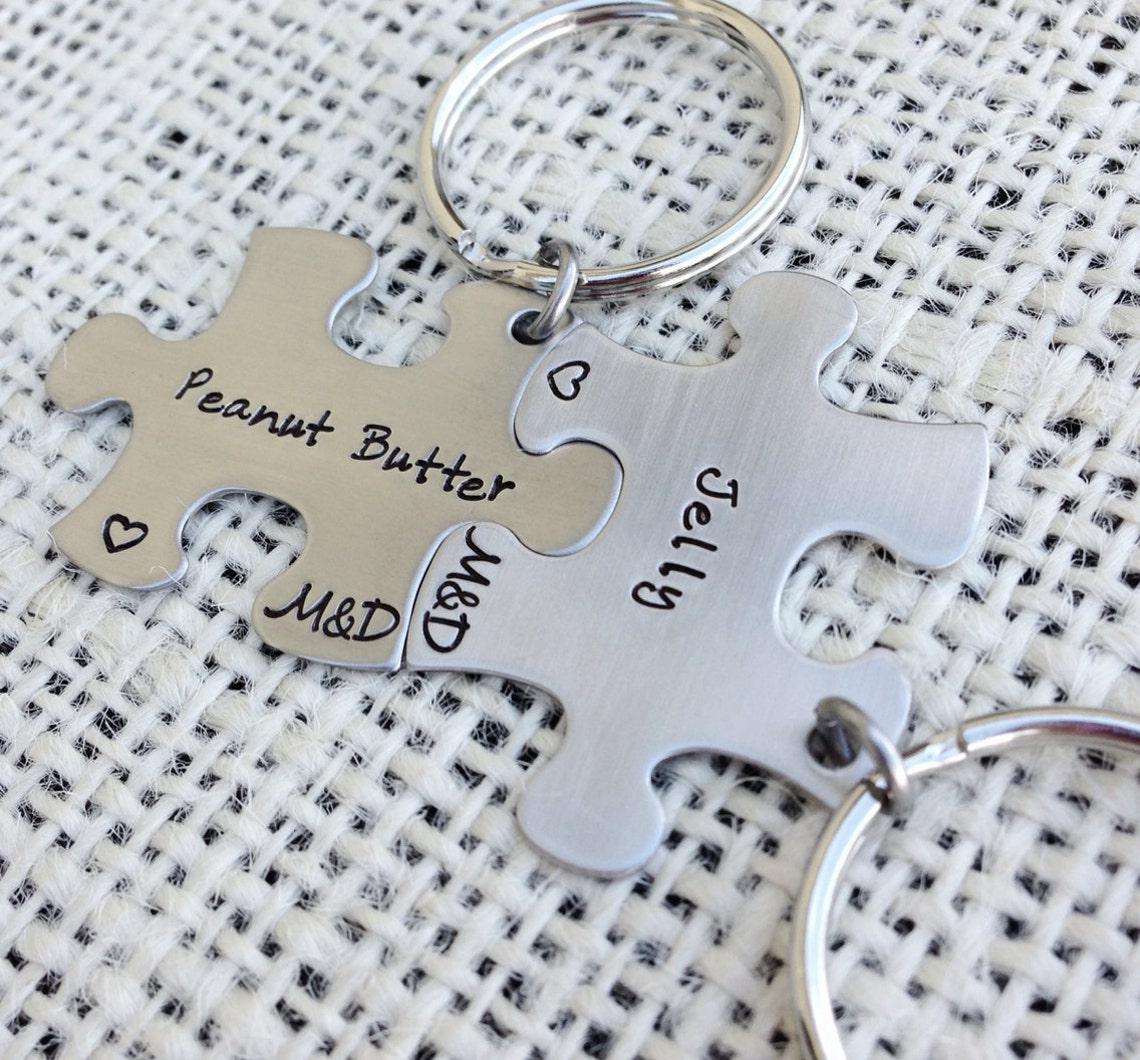 Puzzle Piece Keychain Set Hand Stamped Peanut Butter Jelly - Etsy