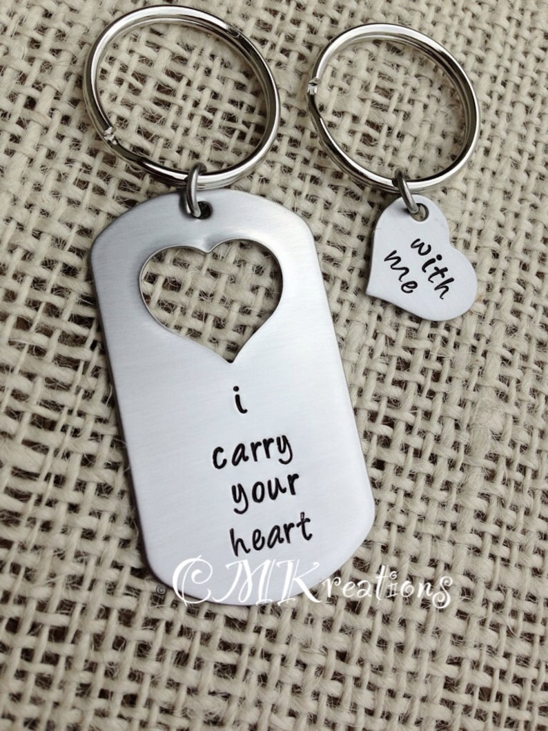 Hand Stamped Dog Tag With Heart Cut Out I Carry Your Heart With Me His ...