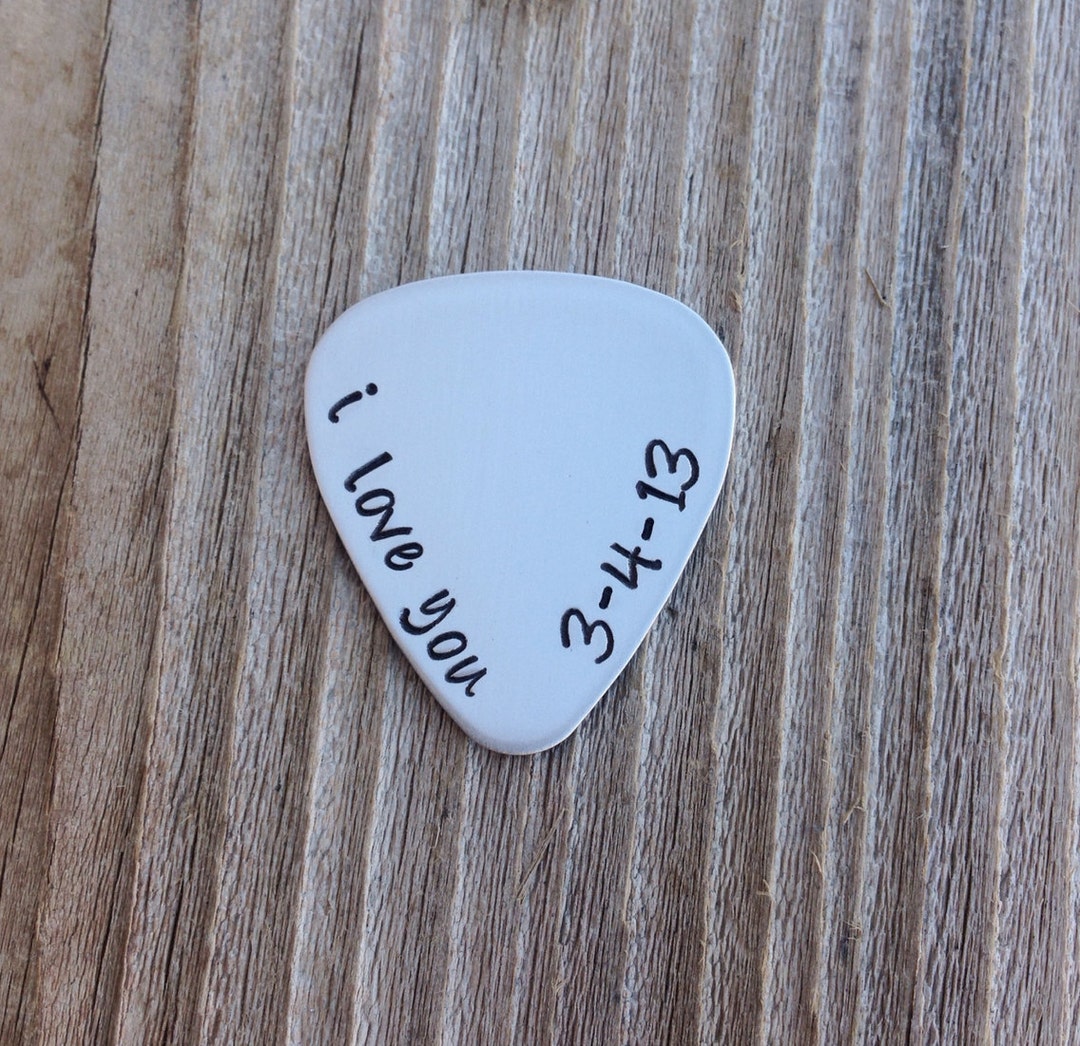 Guitar Pick Handstamped Gift for Him or Her I Love You With Date Hand ...