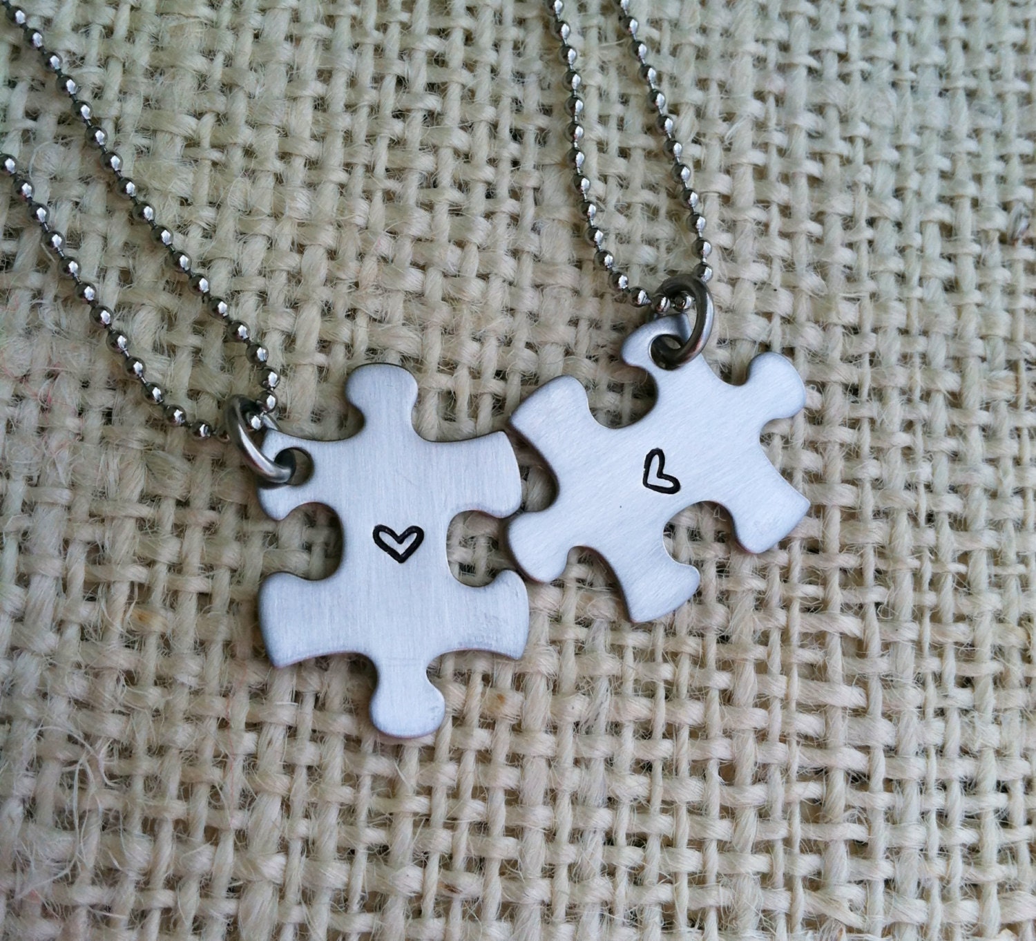 Mini Puzzle Piece Necklace Set Custom Hand Stamped Best Friend, Sisters ...