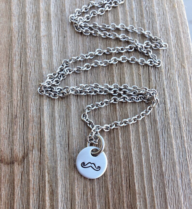 Handstamped Mustache Necklace Stamped Jewelry Gift for Her Necklace ...