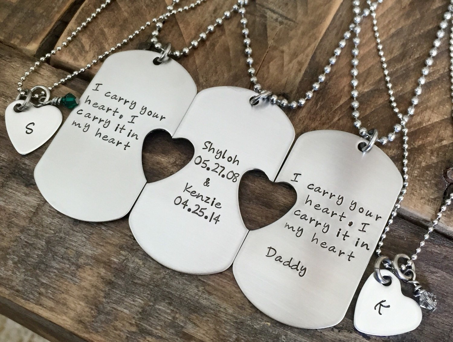 Hand Stamped Jewlery Dog Tags Set of Three Custom Tags Daddy Daughter ...