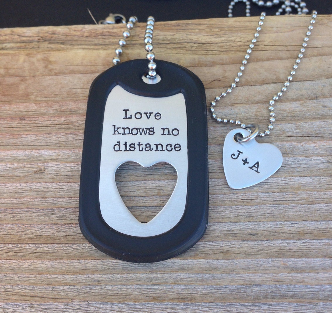 Custom Hand stamped dog tag necklace set military gift long | Etsy