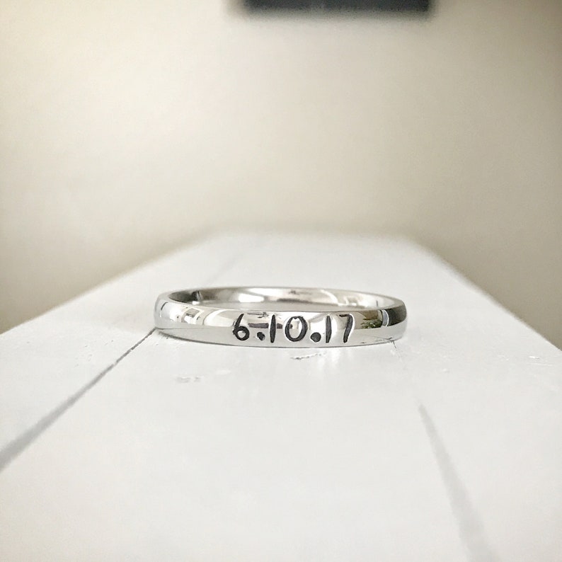 Date Ring Name Stacking Ring Hand Stamped Ring Stackable Stamped ...