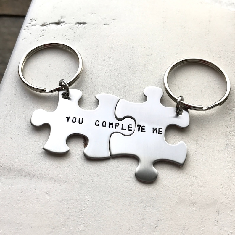 Puzzle Piece Key Chains His and Hers You Complete Me Gift for - Etsy