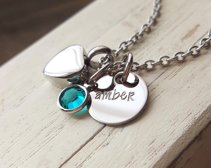 Cremation Jewlery Pendant Urn Necklace Stainless Steel Hand Stamped ...