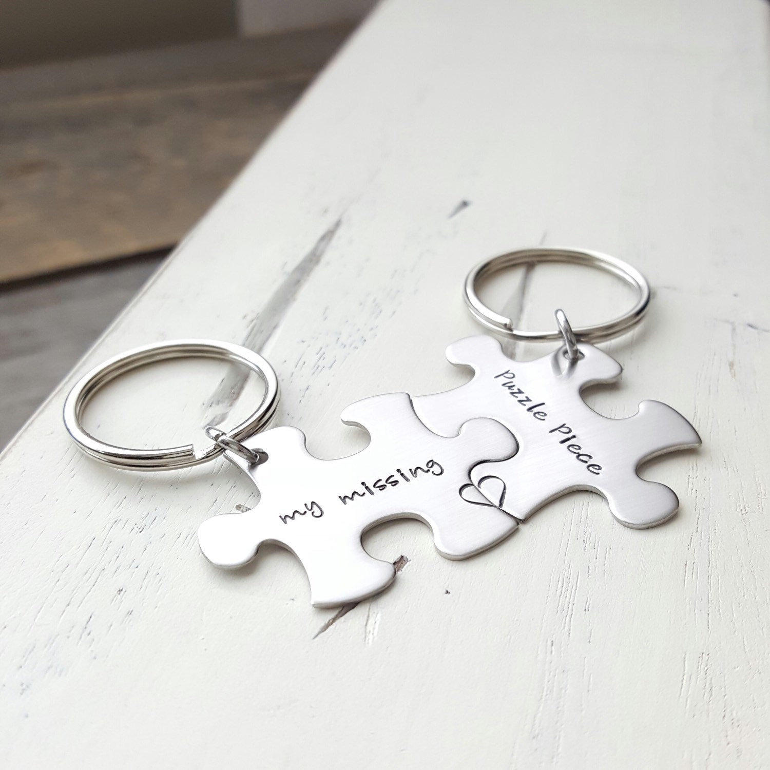 Puzzle Piece Keychains My Missing Puzzle Piece Hand Stamped Stainless ...