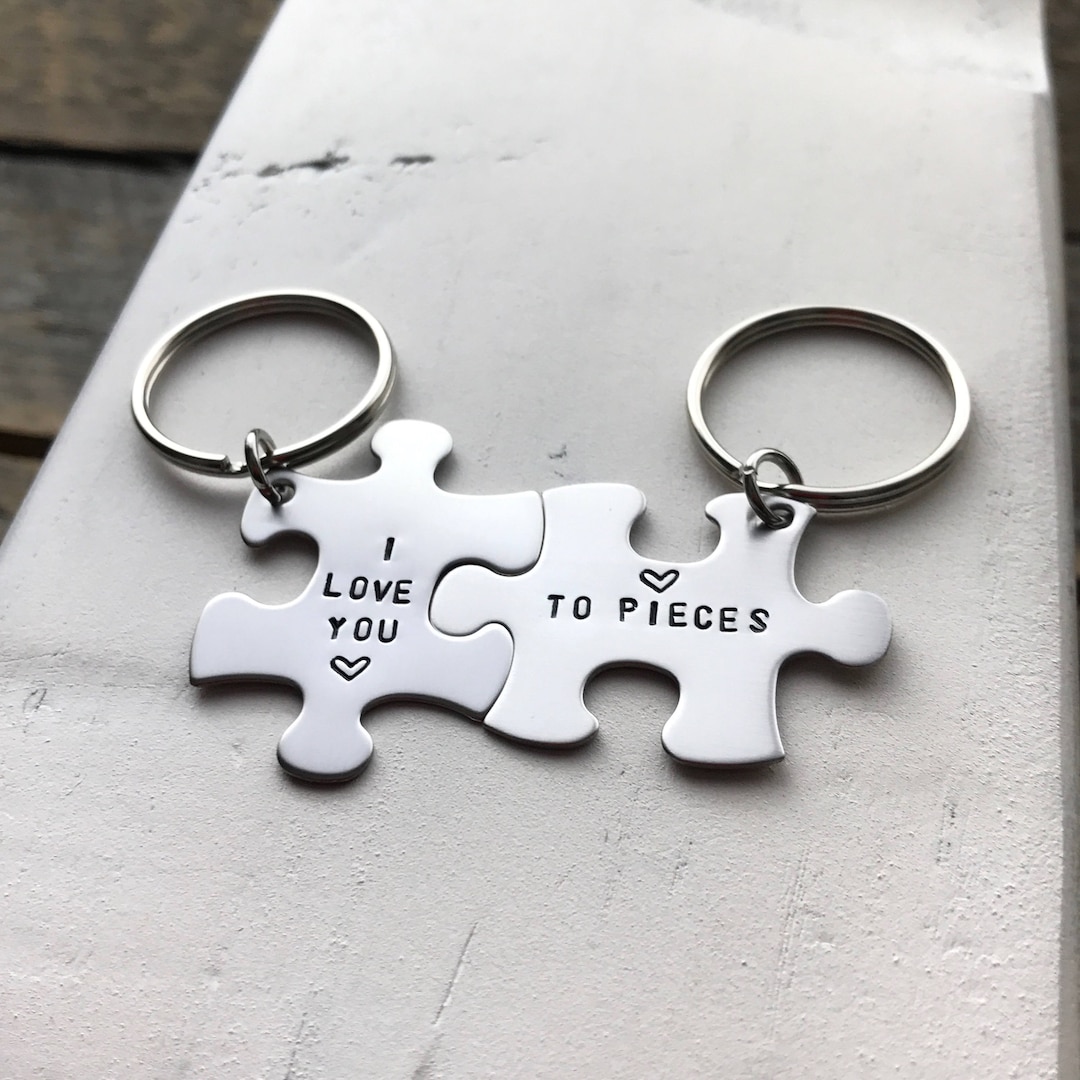 Puzzle Piece Keychain Set Hand Stamped His and Hers I Love You to ...