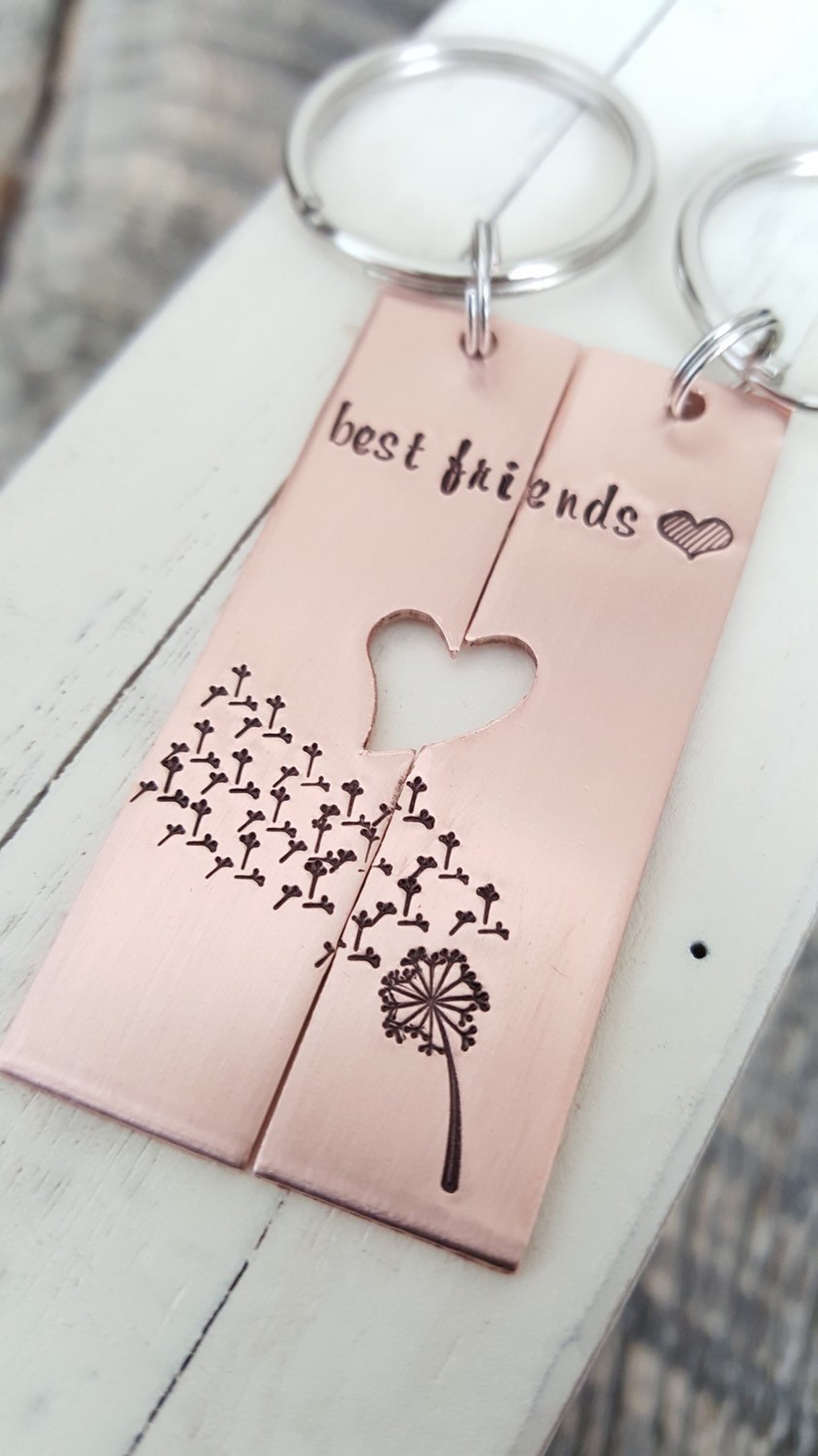 Hand Stamped Best Friends Keychains Dandelion Broken Heart Keychain ...