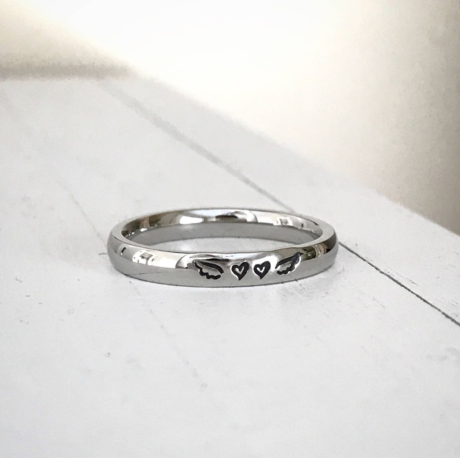 Miscarriage Angel Wing Ring Stainless Steel Stacking Ring Name Ring 3 ...