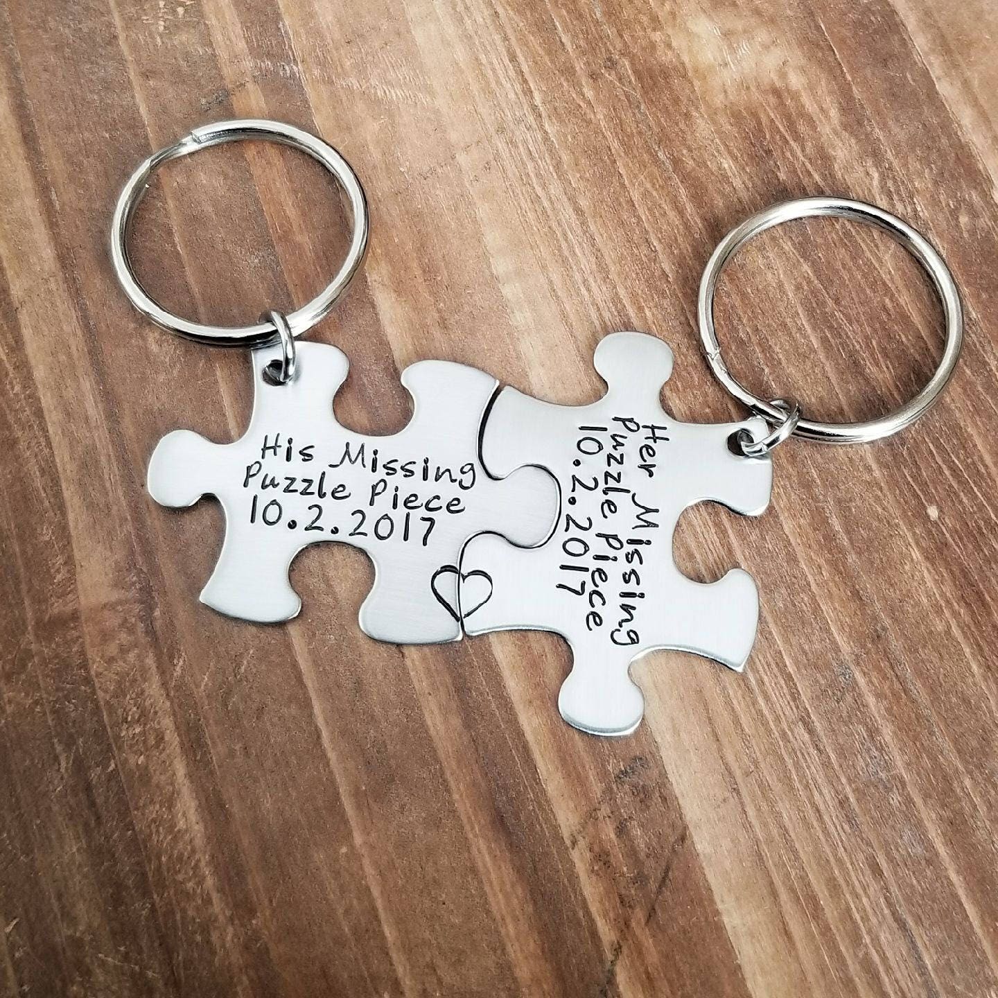 Personalized Puzzle Piece Keychain Set Hand Stamped Missing - Etsy