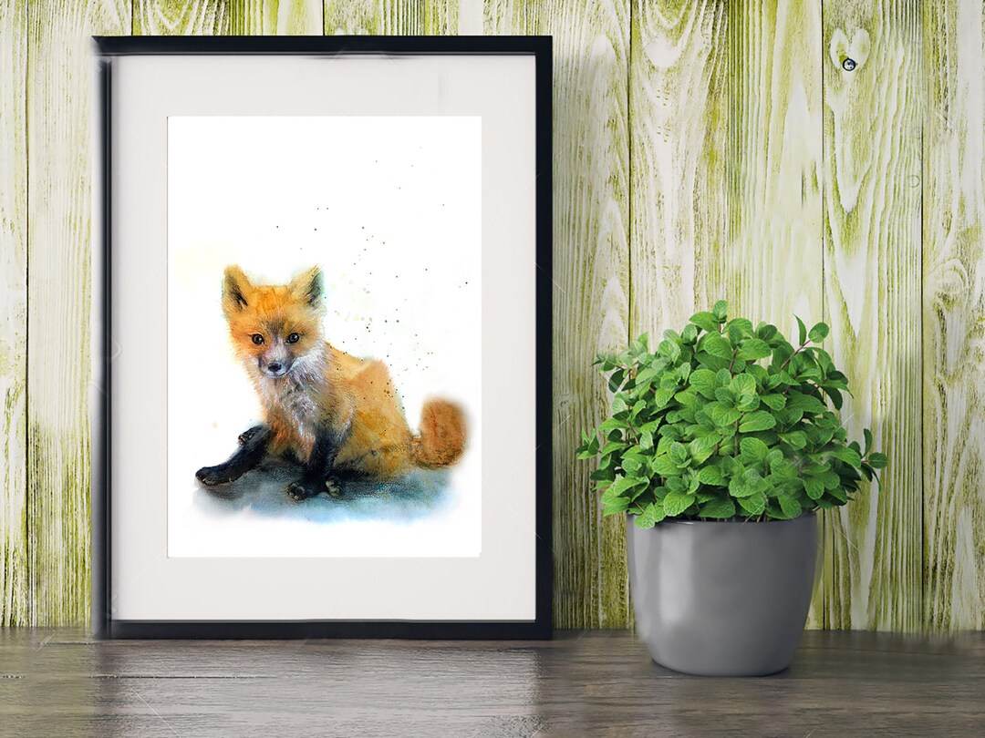 Illustration of a Baby Fox, Printing on Paper Drawing, Mixed Techniques ...