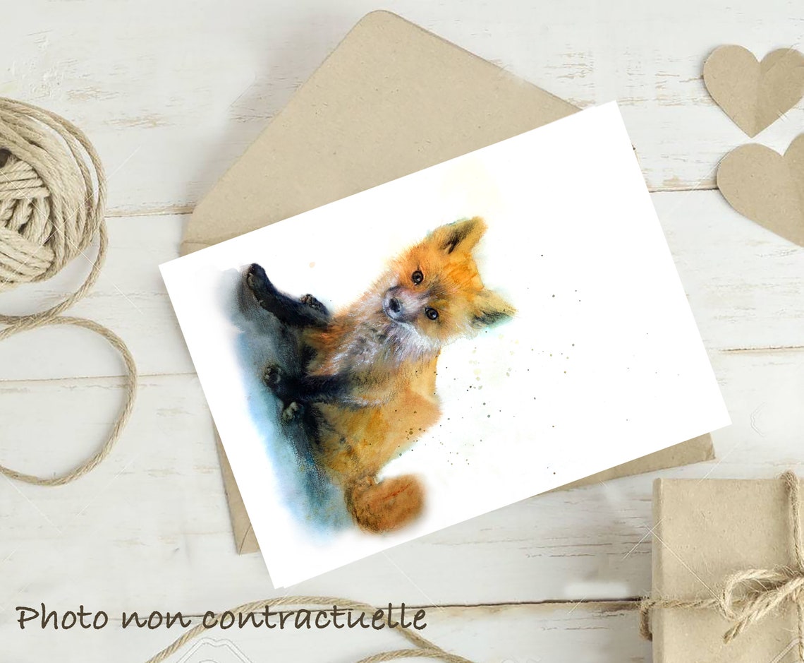 Illustration of a baby fox printing on paper drawing mixed | Etsy