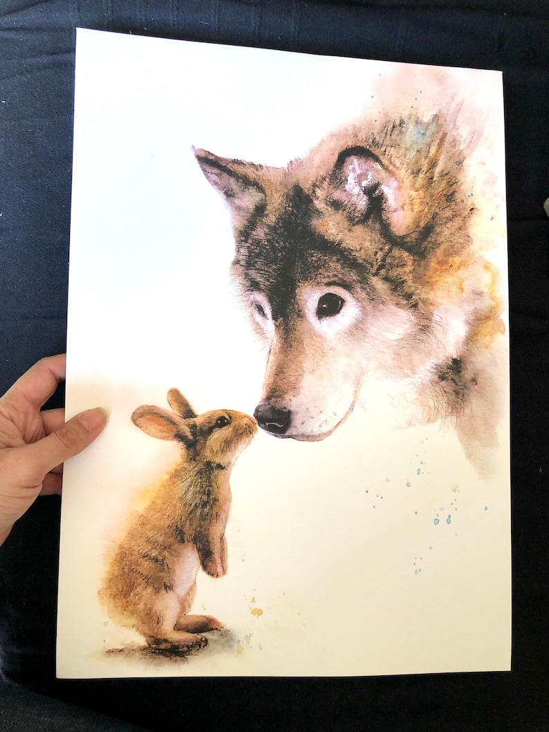 Illustration of a Wolf and a Rabbit, Printed on Drawing Paper. Wall ...