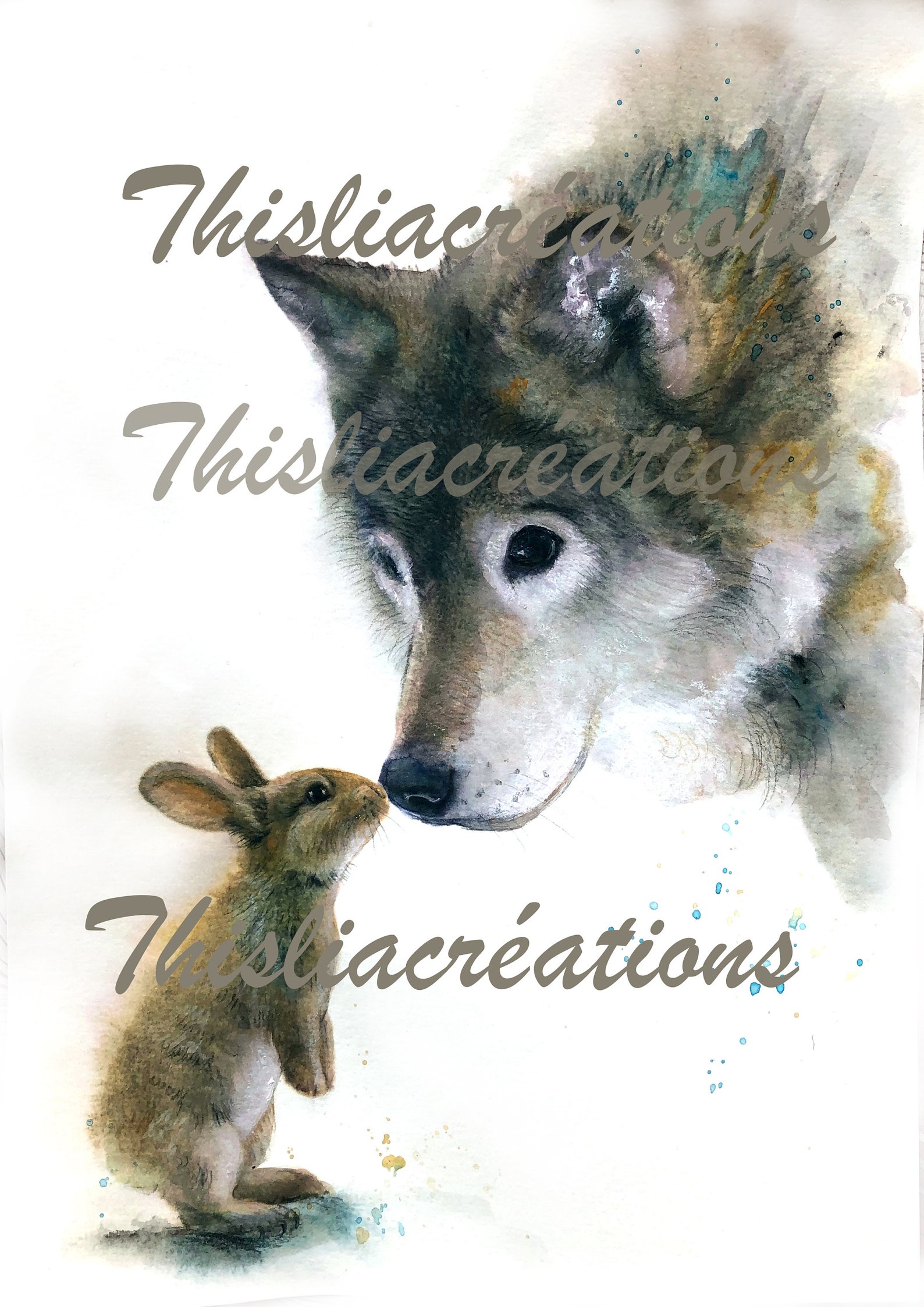 Illustration of a Wolf and a Rabbit, Printed on Drawing Paper. Wall ...