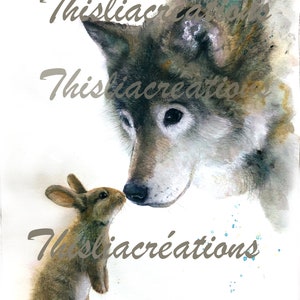 Illustration of a Wolf and a Rabbit, Printed on Drawing Paper. Wall ...