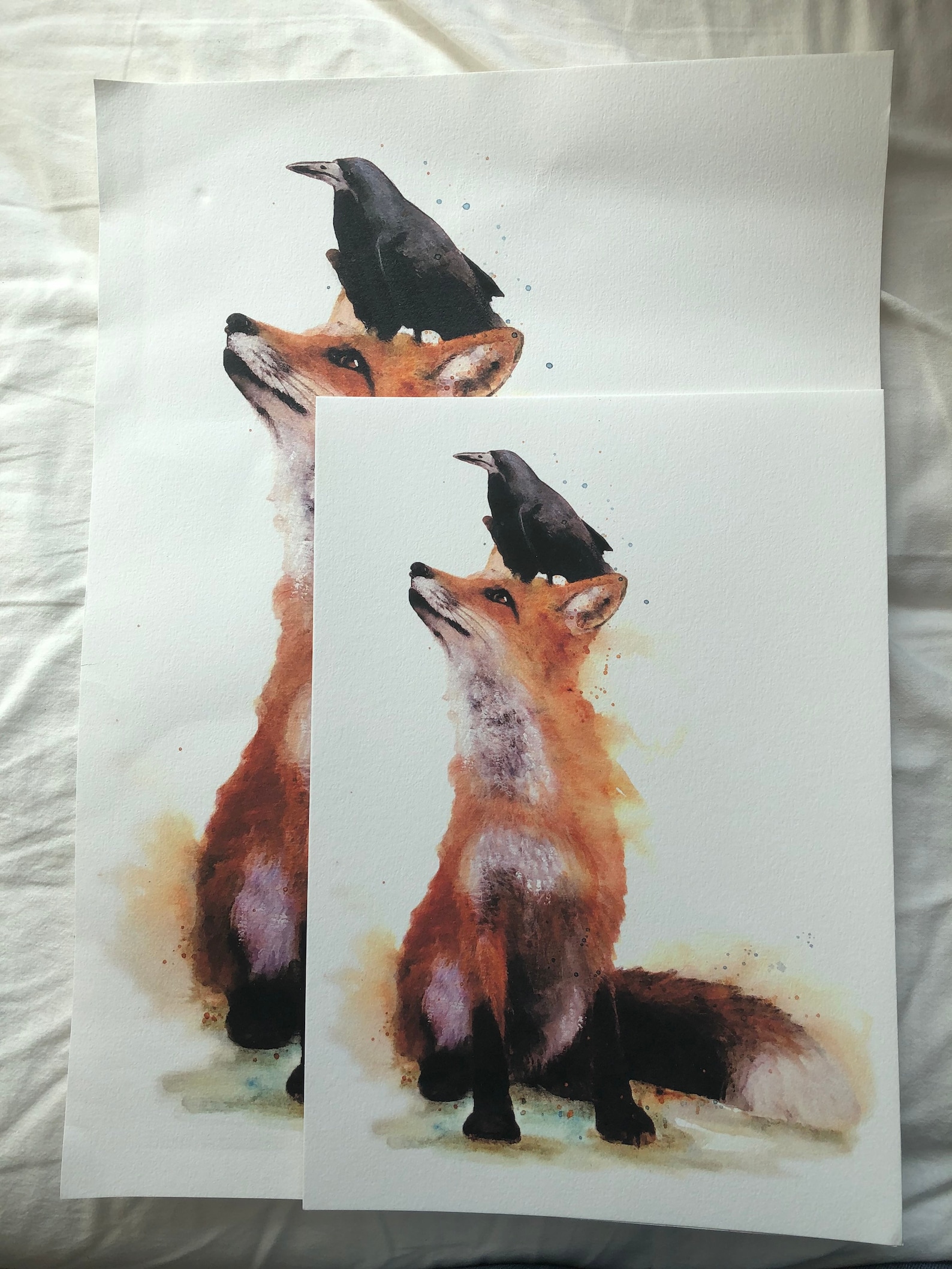 Illustration of a Fox and a Raven an Impression on Paper | Etsy