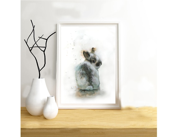 Illustration of a baby rabbit printing on paper drawing | Etsy