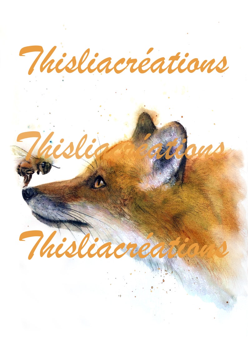 Illustration of a Fox and a Bee an Impression on Paper Drawing, Mixed ...