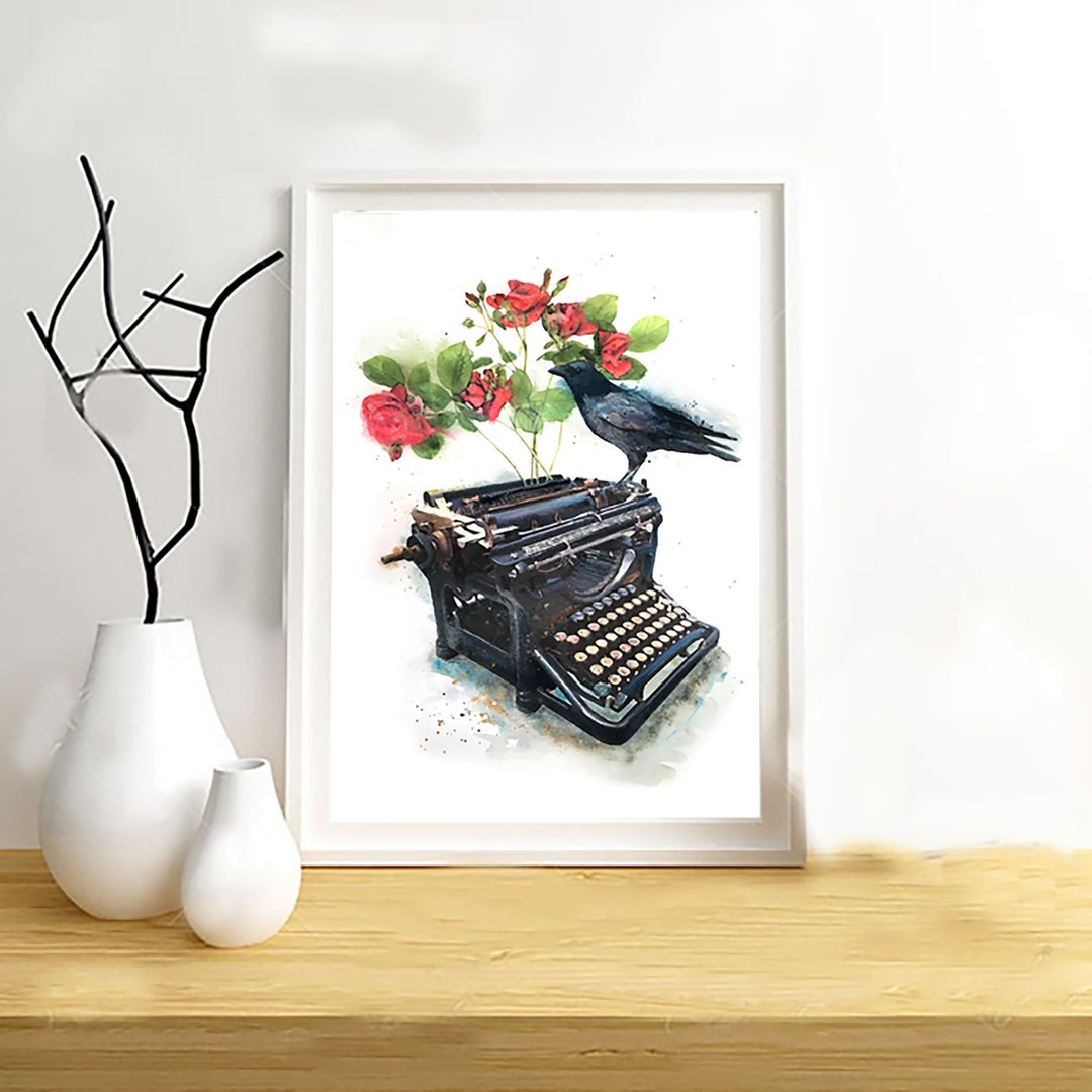 Illustration of a Crow on a Typewriter. - Etsy