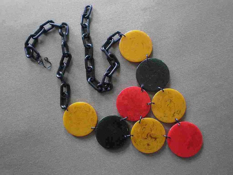 Stunning BAKELITE Discs 1960s Artisan Handmade Multicolored BIB ...