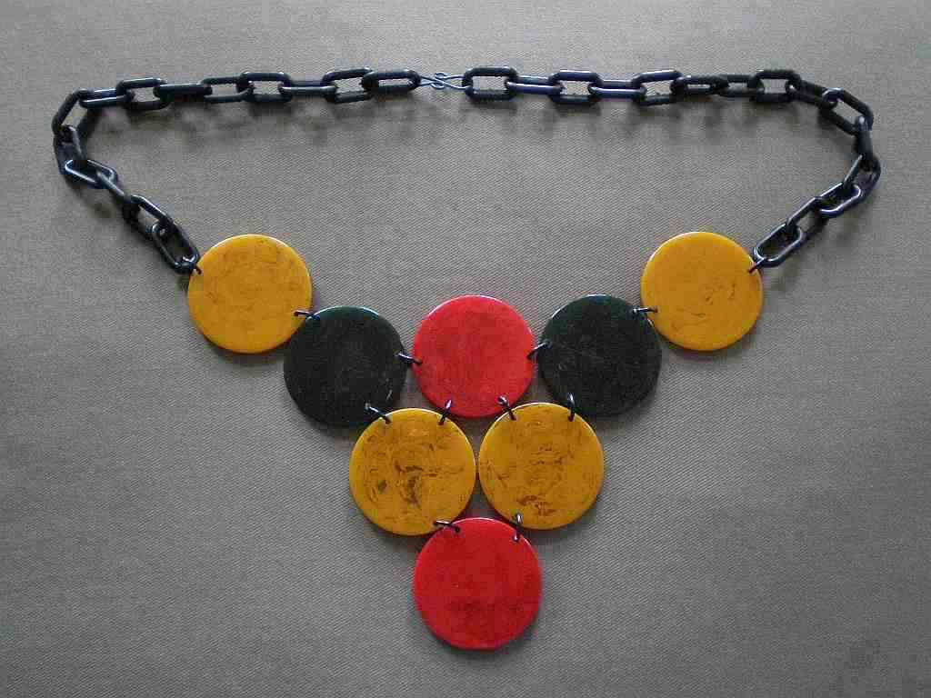 Stunning BAKELITE Discs 1960s Artisan Handmade Multicolored BIB ...