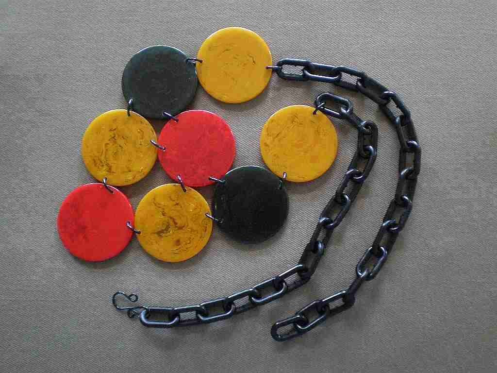 Stunning BAKELITE Discs 1960s Artisan Handmade Multicolored BIB ...