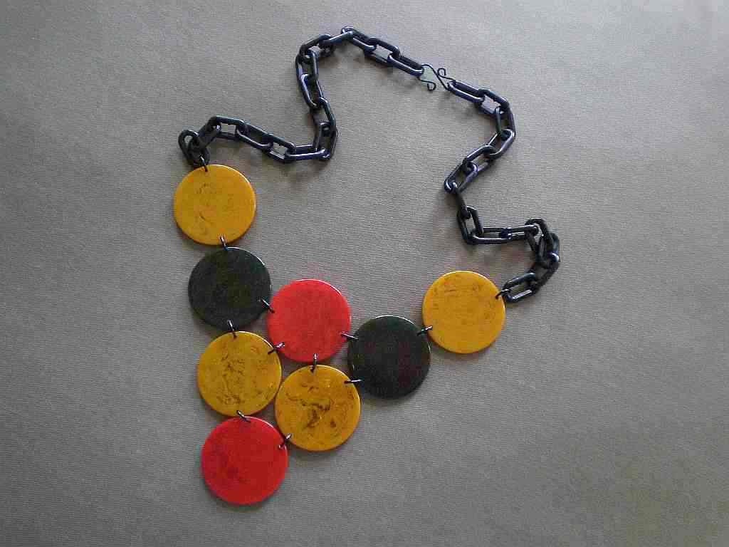 Stunning BAKELITE Discs 1960s Artisan Handmade Multicolored BIB ...