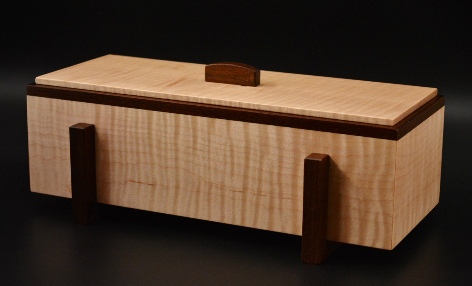 Lovely Zen Style Wooden Box CURLY MAPLE and WALNUT Jewelry Pen Pencil ...