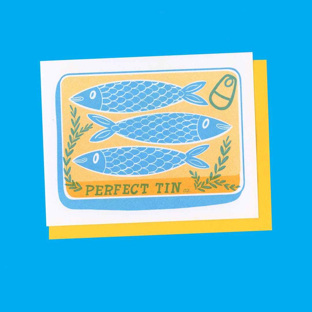 Sardines Risograph Card - Etsy