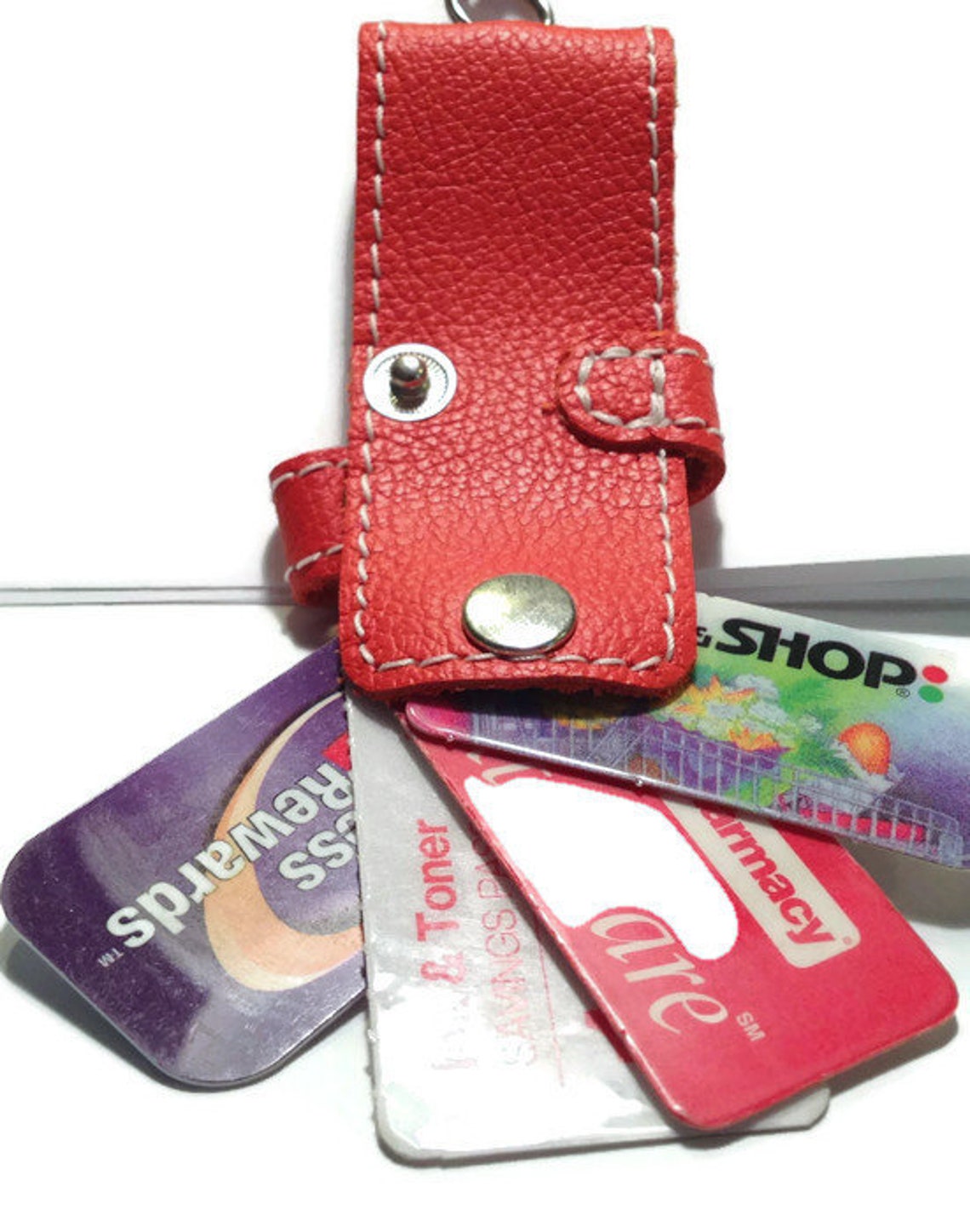 Leather Card'n Keys Case Keychain With Charm to Store Reward Cards and ...