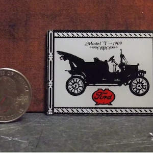 Dollhouse Miniature Picture Ford Model T Car on Glass 1:12 B32 Dollys ...