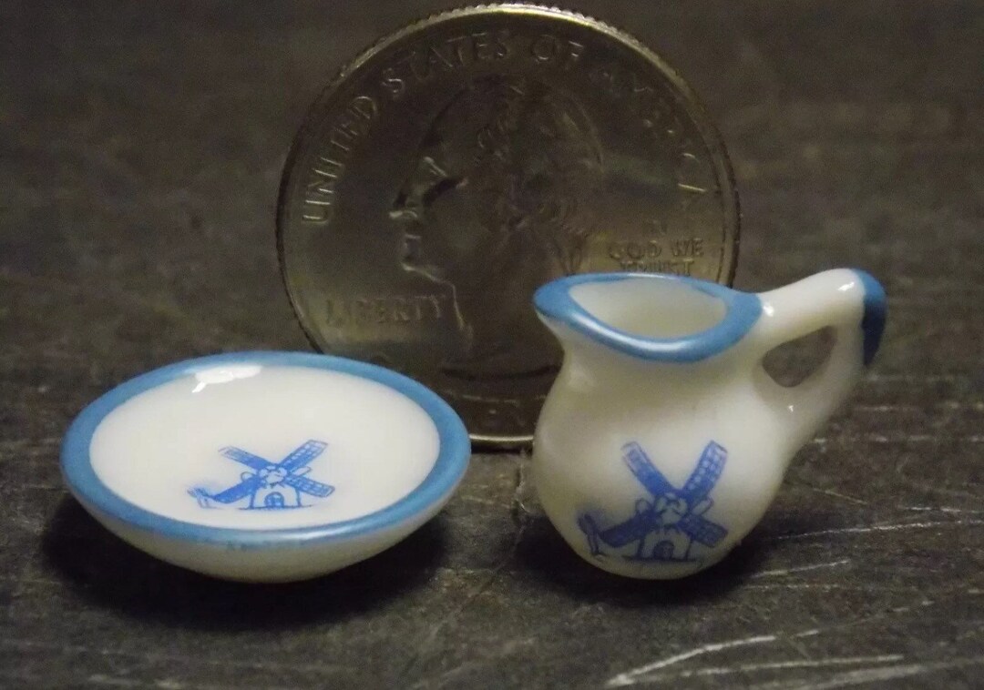 Dollhouse Miniature Small Pitcher & Bowl Set 1:12 Inch Scale B95 B96 ...