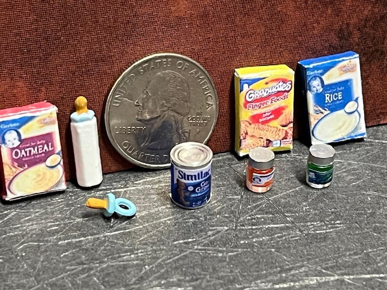 Dollhouse Miniature Baby Food Set Blue Bottle 1:12 in Scale C177 Dollys ...