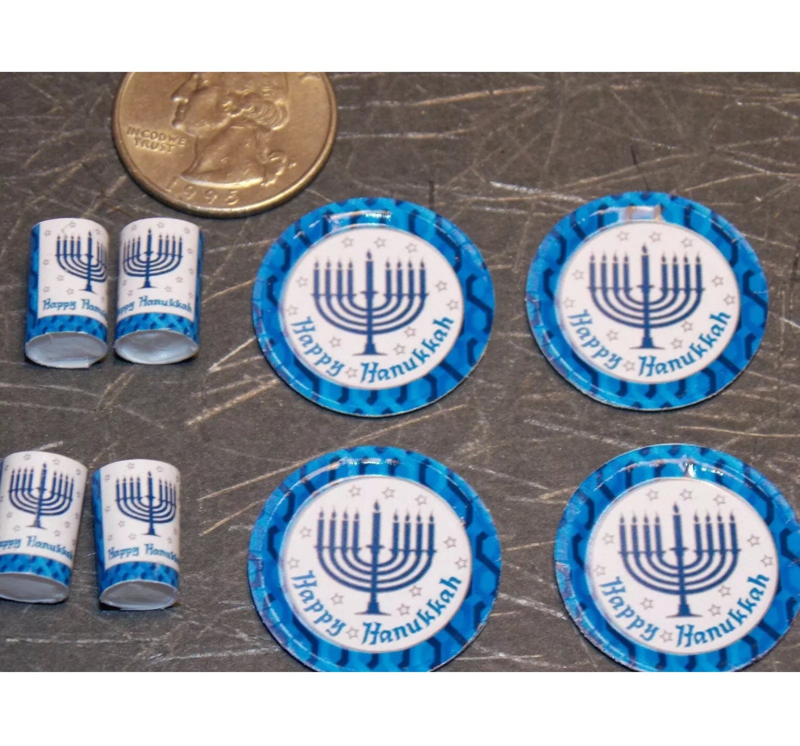 Dollhouse Miniature Happy Hanukkah Plates Cups 1:12 in Scale B133 ...