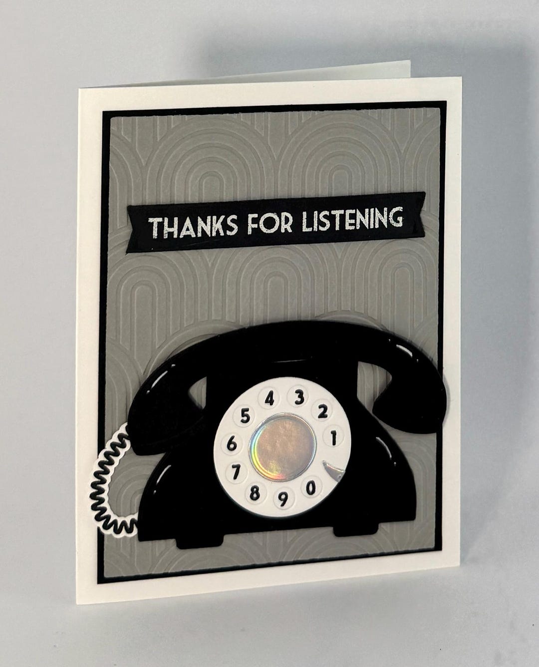 Retro Phone Thank You Card: Embossed Handmade Greeting With Envelope - Etsy